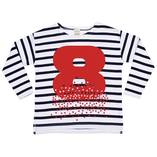 Kids tshirt | age number eight | stripy | unique | graphic | Little Mashers