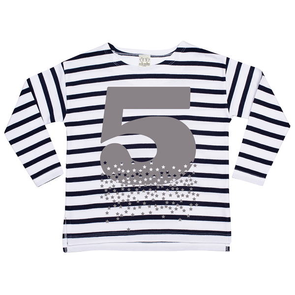 Kids tshirt | age number five | stripy | unique | graphic | Little Mashers