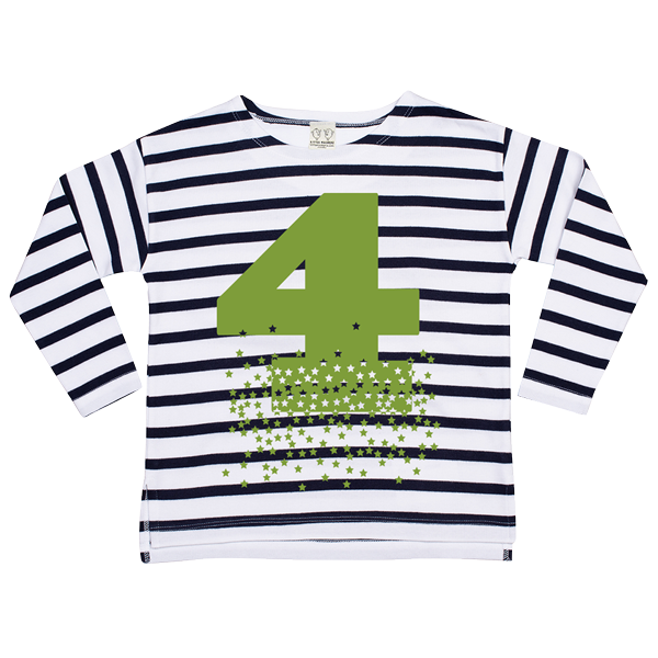 Kids tshirt | age number four | stripy | unique | graphic | Little Mashers