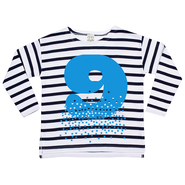Kids tshirt | age number nine | stripy | unique | graphic | Little Mashers
