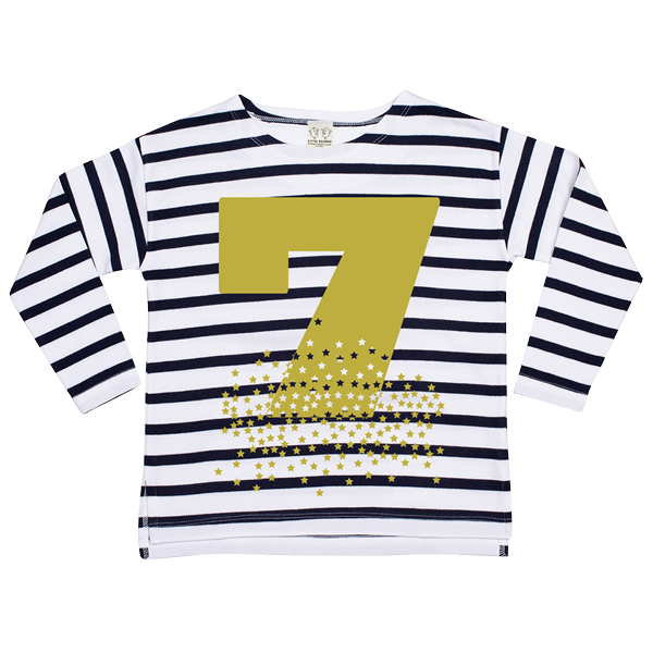 Kids tshirt | age number seven | stripy | unique | graphic | Little Mashers